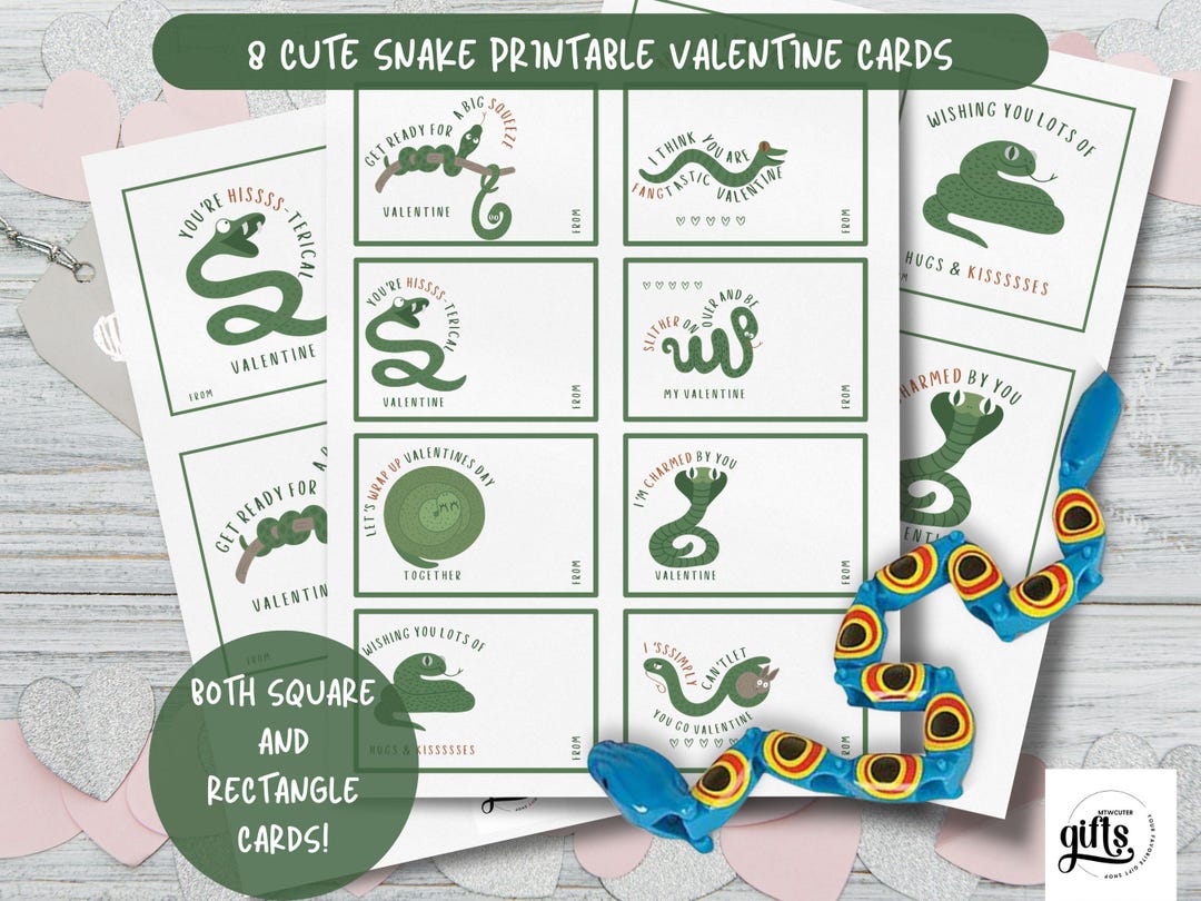 Snake Valentine Cards | Printable Snake Card Boy Valentine | Classroom ...