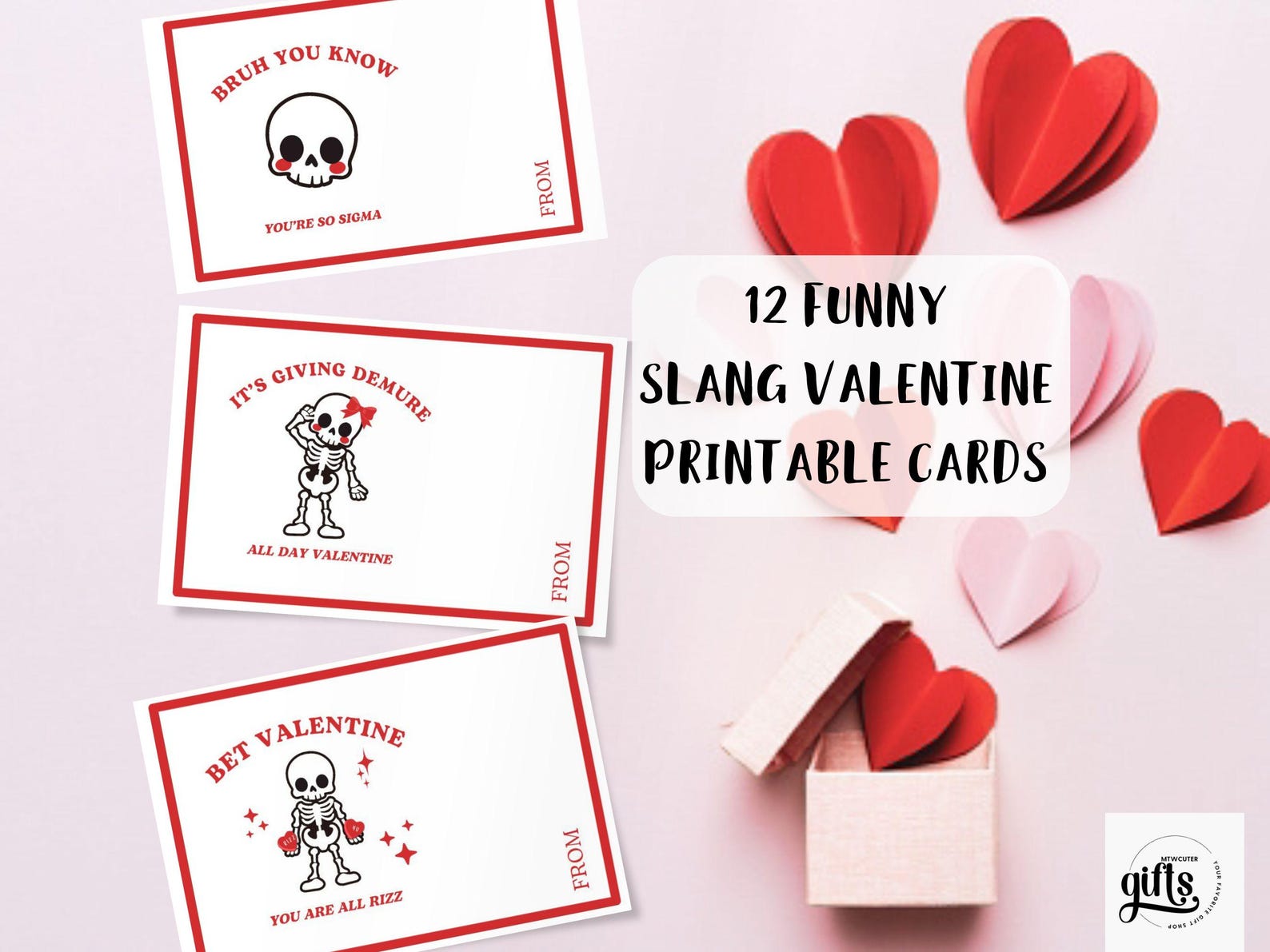 Slang Teen Valentine's Day Printable Cards, Skeleton Tween Valentines ...