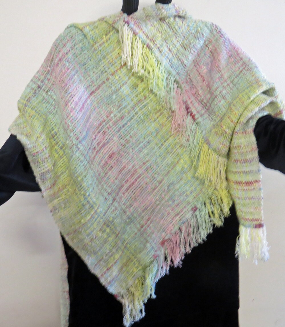 Ruana, Handmade and Handwoven, Woven With Ribbons. Pastels. Elegant and ...
