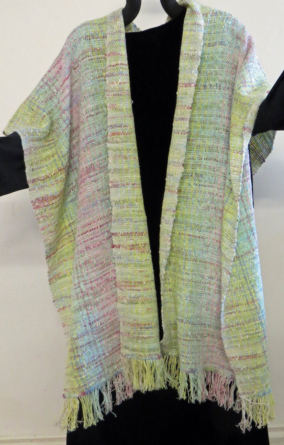 Ruana, Handmade and Handwoven, Woven With Ribbons. Pastels. Elegant and ...