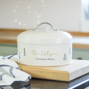 Personalised Christmas Cake Tin With Christmas Tree Art, Airtight ...