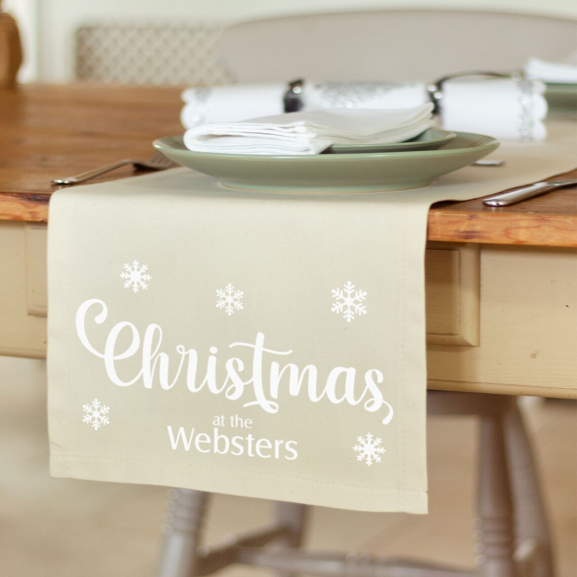 Personalised Christmas Table Runner Decor Cotton Tableware - Etsy