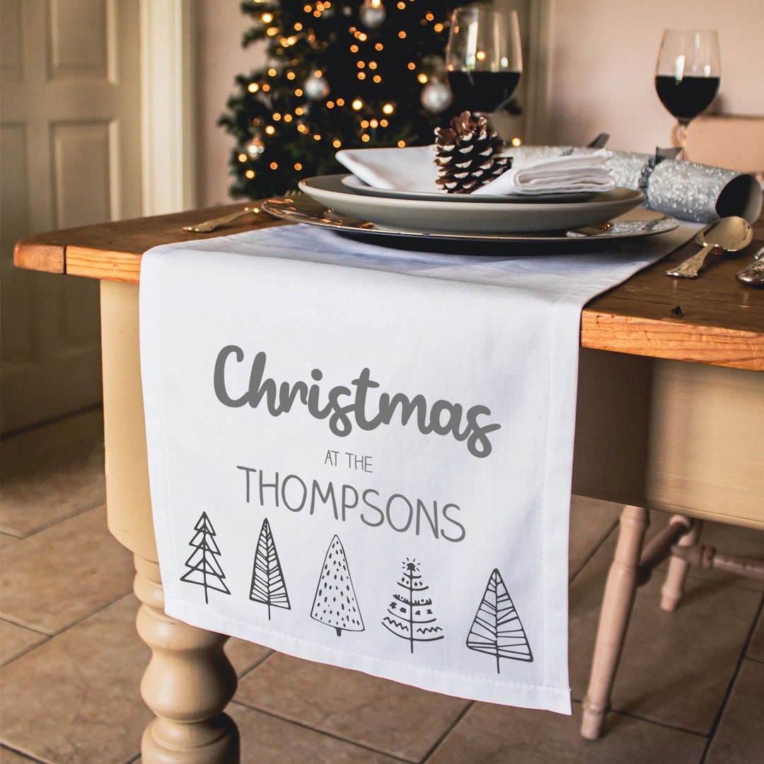 Personalised Christmas Table Runner, Custom Table Decoration With Tree ...
