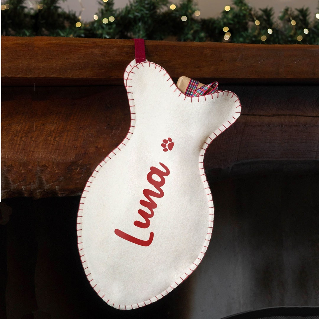 Personalised Felt Cat Christmas Stocking, Handmade Wool Felt Christmas ...