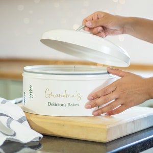 Personalised Christmas Cake Tin With Christmas Tree Art, Airtight ...