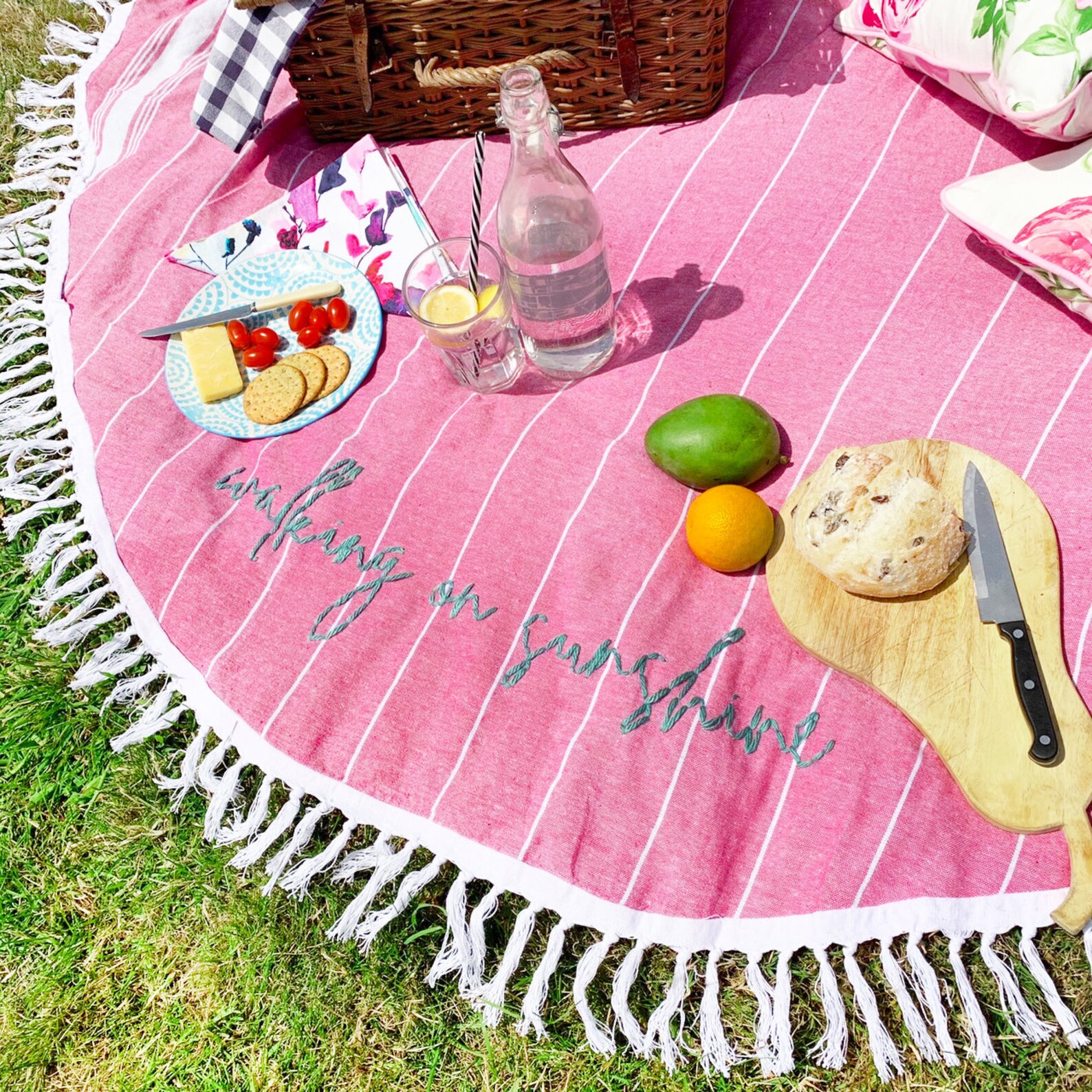 Personalised Large Round Picnic Blanket Embroidered Beach - Etsy