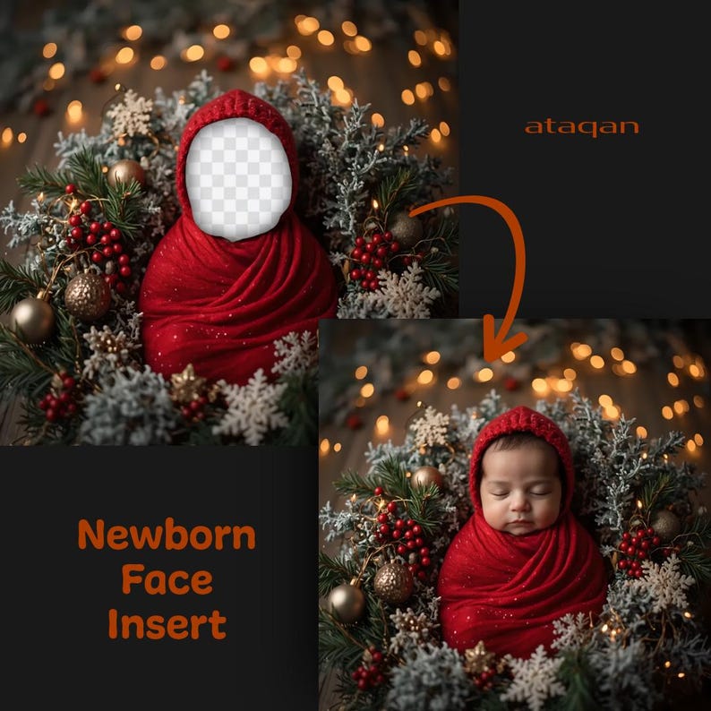 Christmas-Themed Newborn Face Insert Digital Backdrop Perfect Face Swap ...