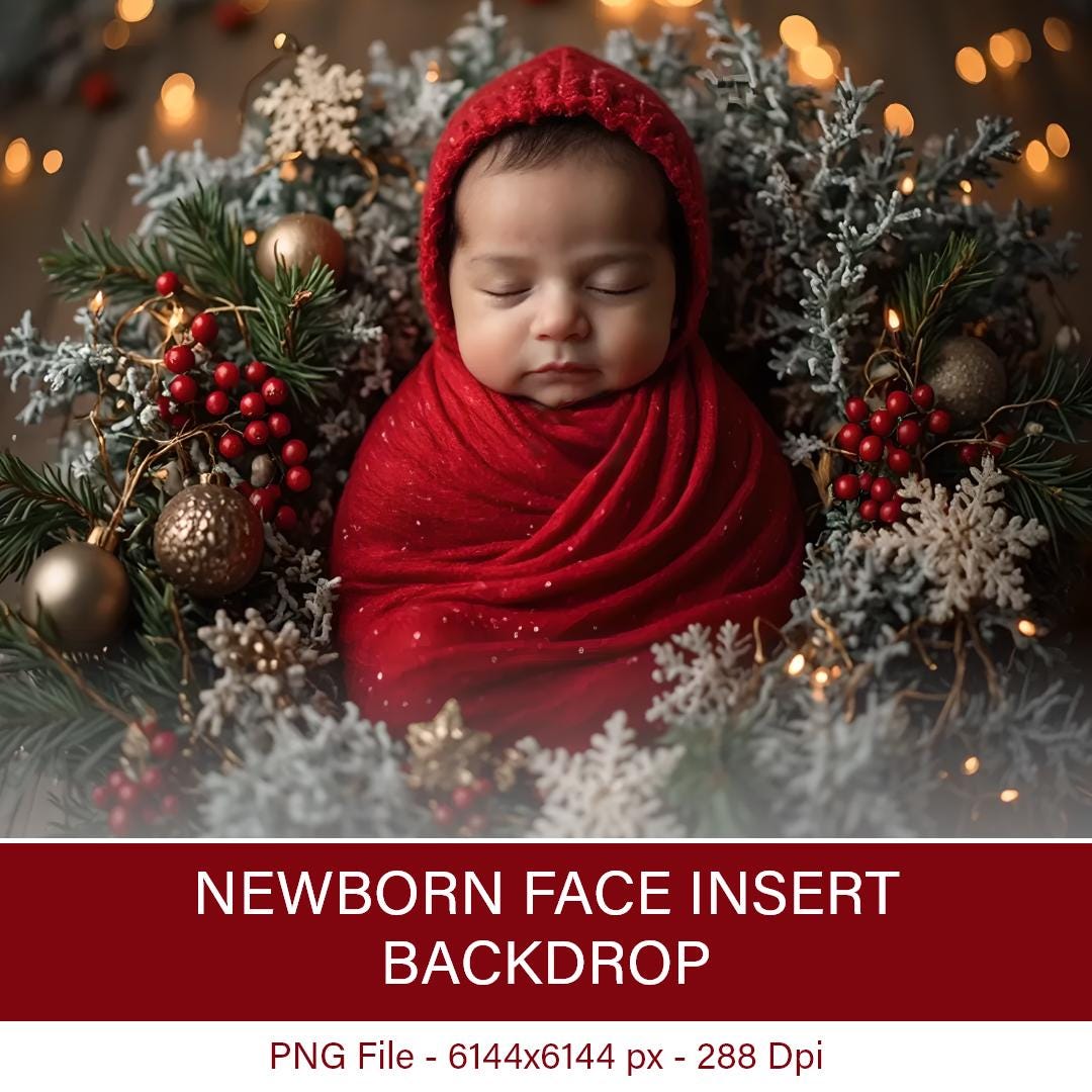 Christmas-themed Newborn Face Insert Digital Backdrop Perfect Face Swap ...