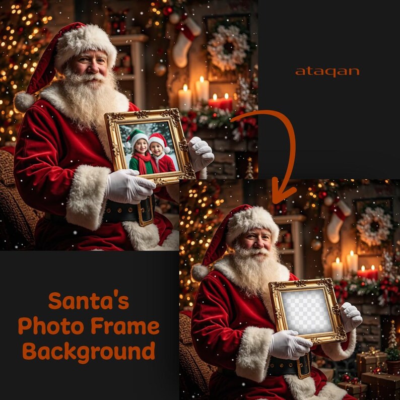 Vintage Santa Claus Digital Photo Frame Background Perfect for Creating ...