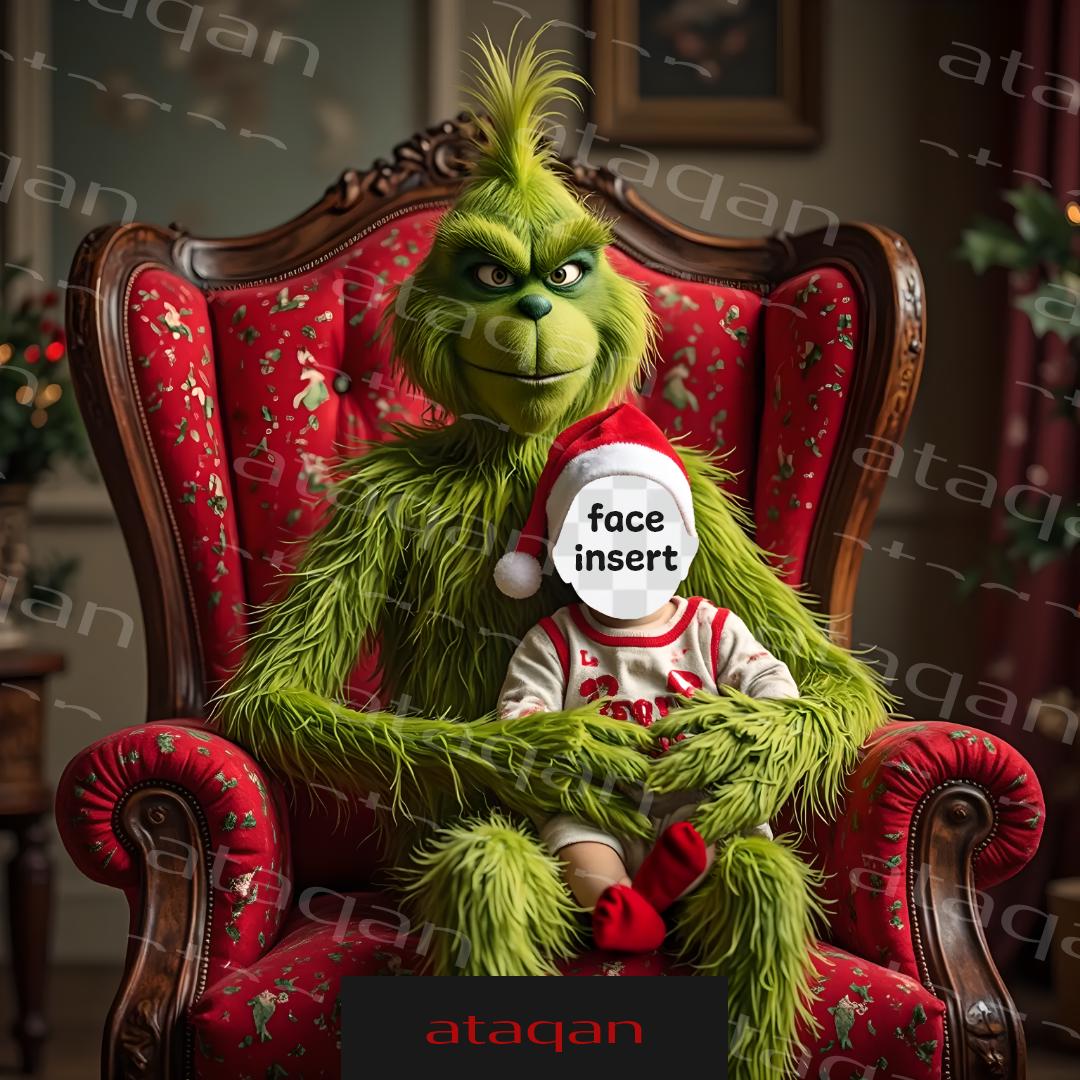 Customizable Grinch Christmas Backdrop With Baby Face Insert - Festive ...