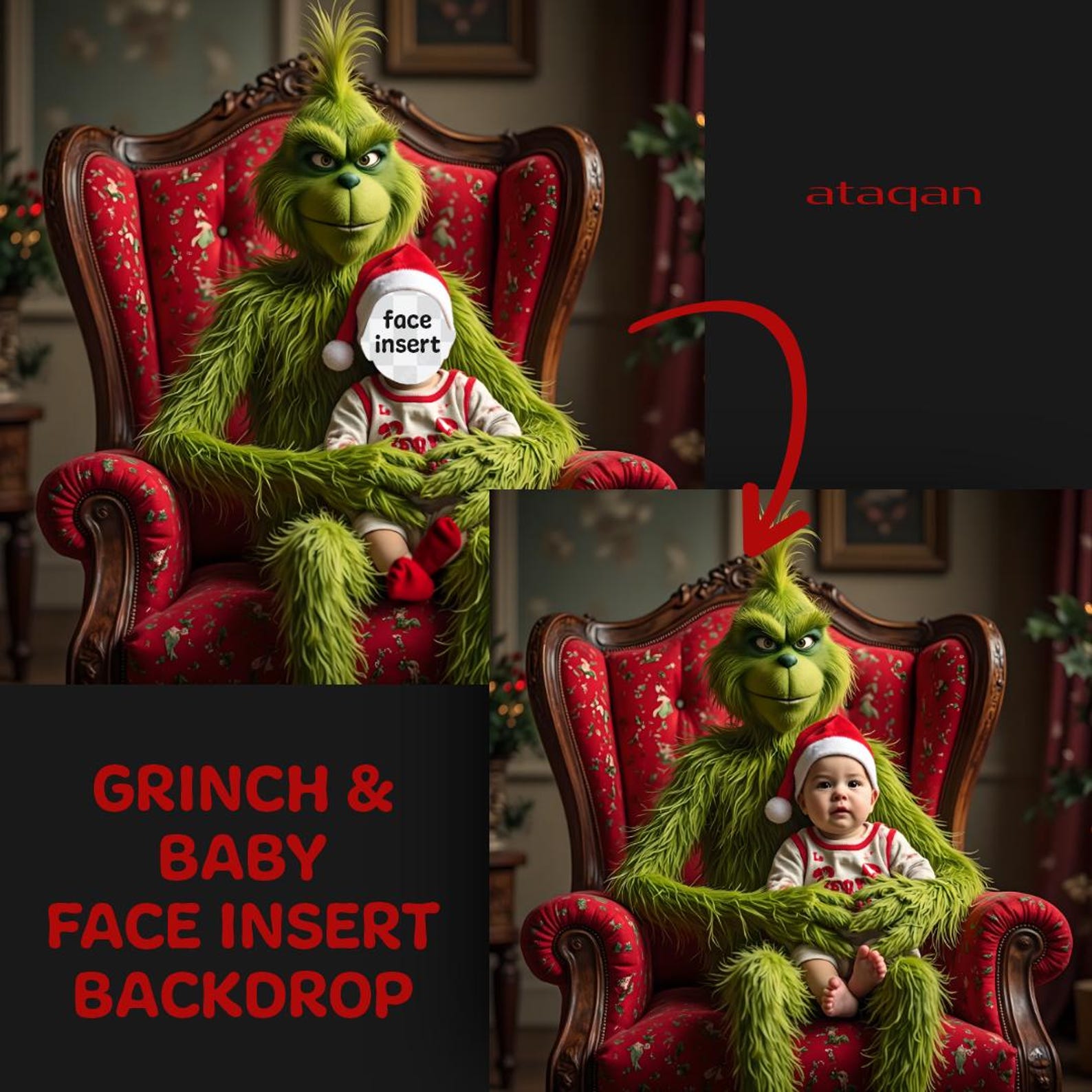 Customizable Grinch Christmas Backdrop With Baby Face Insert - Festive ...
