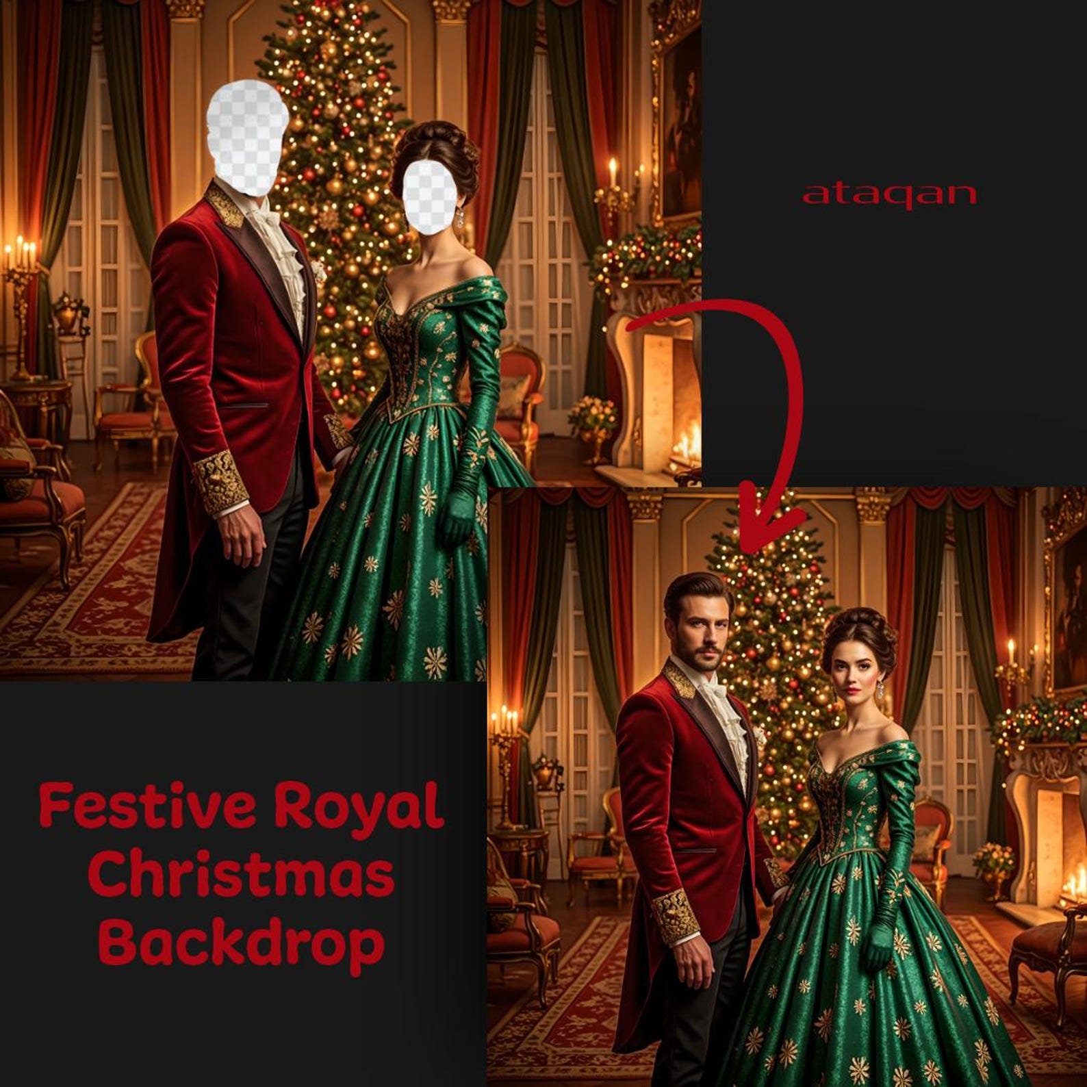 Festive Royal Christmas Backdrop Featuring a Stunning Christmas Tree ...