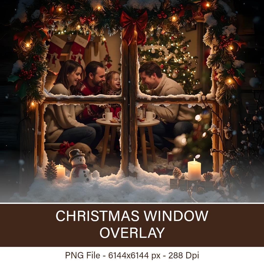 Cozy Christmas Window Overlay - Winter Window Overlays With Frosted ...
