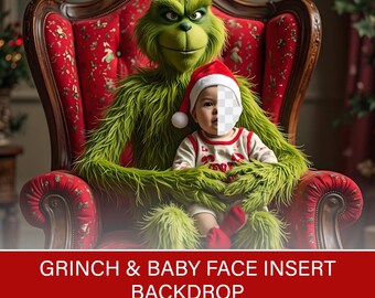 Customizable Grinch Christmas Backdrop With Baby Face Insert - Festive ...