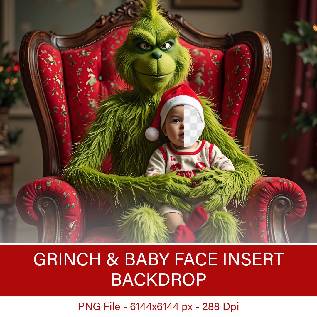 Customizable Grinch Christmas Backdrop With Baby Face Insert - Festive ...
