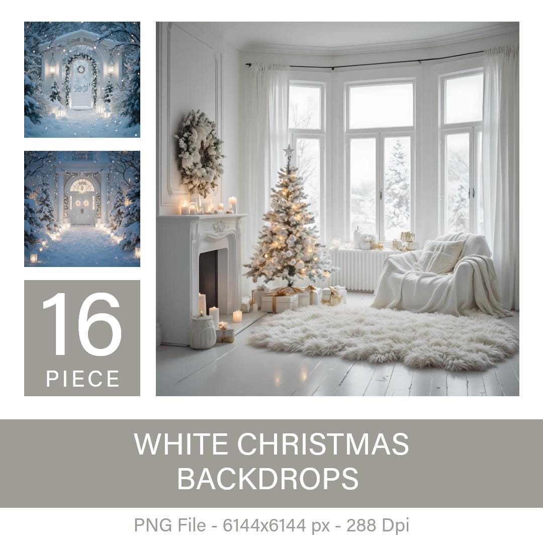 16 White Christmas Backdrop Set High-quality Digital Backgrounds for ...