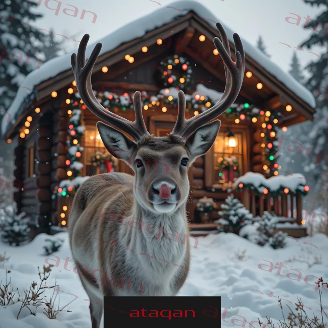 Reindeer Selfie Digital Background Rudolph and Cabin Winter Scene for ...