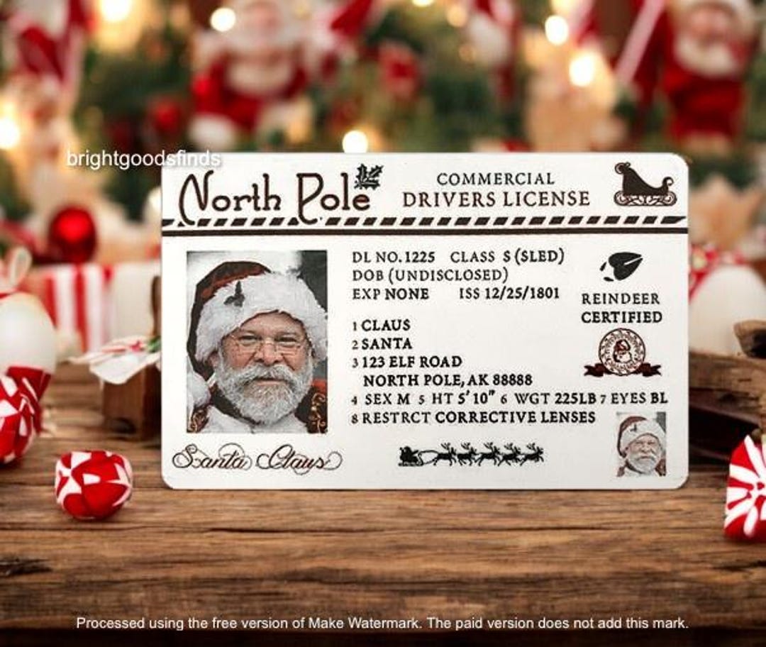 Santa Claus North Pole Driver License Christmas Novelty Card Fun ...