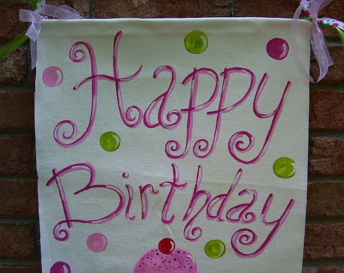 Canvas Hand-painted Happy Birthday Banner - Etsy
