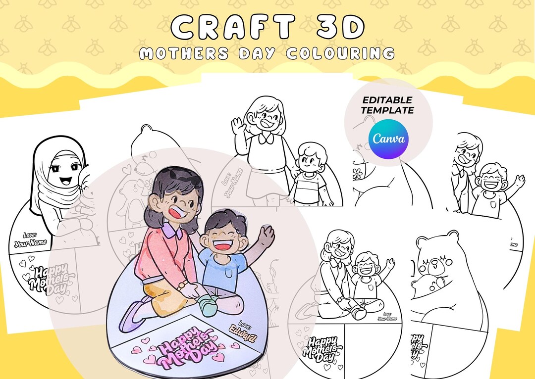 Mother's Day Craft Printable Gift for Mom Paper Cut Out Colouring Pages ...