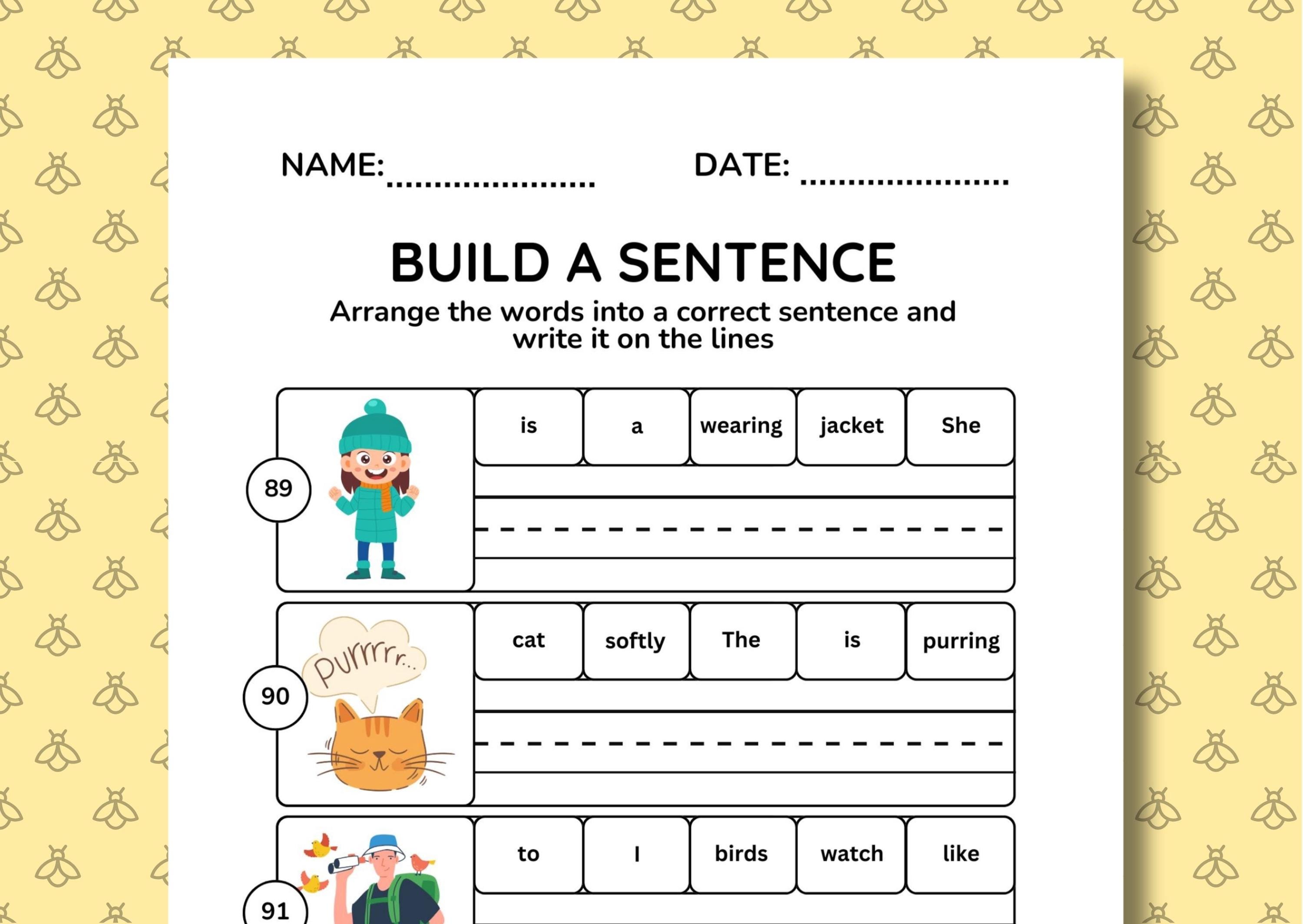Build Sentences Writing Practice Worksheets, 25 Pages of Printable ...