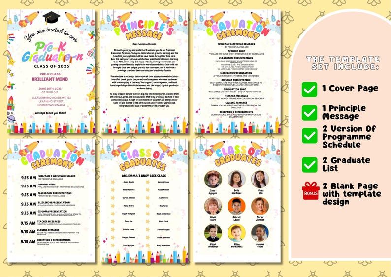 Preschool Graduation Program Template Class of 2025 Pre-k Printable ...