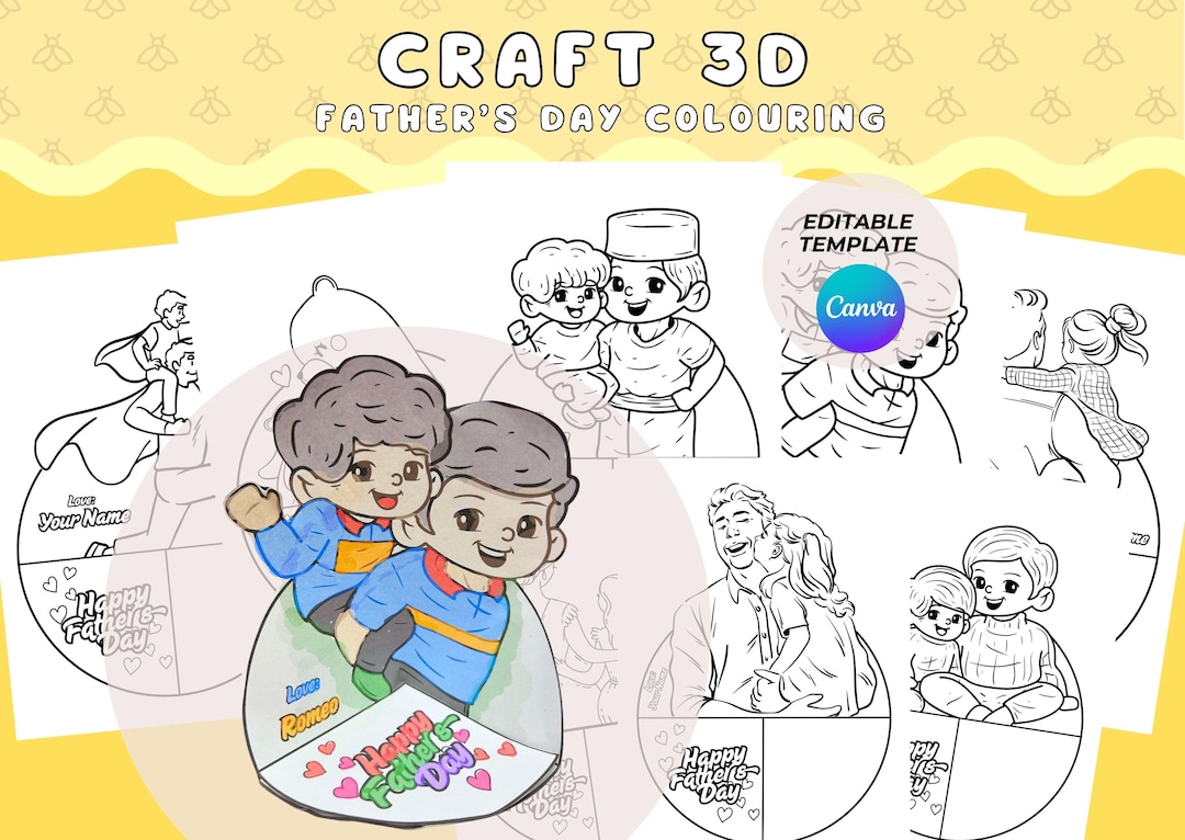 Father's Day Craft Printable Gift for Dad Paper Cut Out Colouring Pages ...