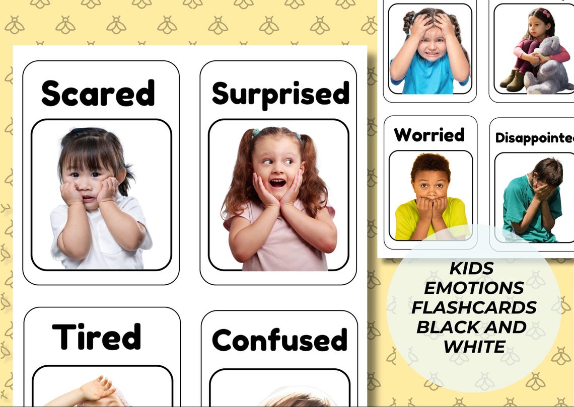 Emotion Printable Flash Cards for Kids Template Emotion Face ...