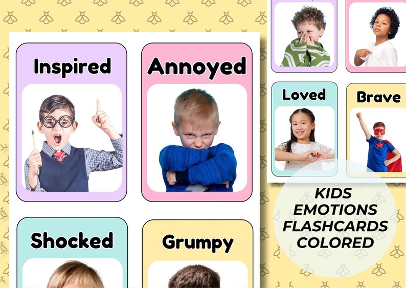 Emotion Printable Flash Cards for Kids Template Emotion Face ...