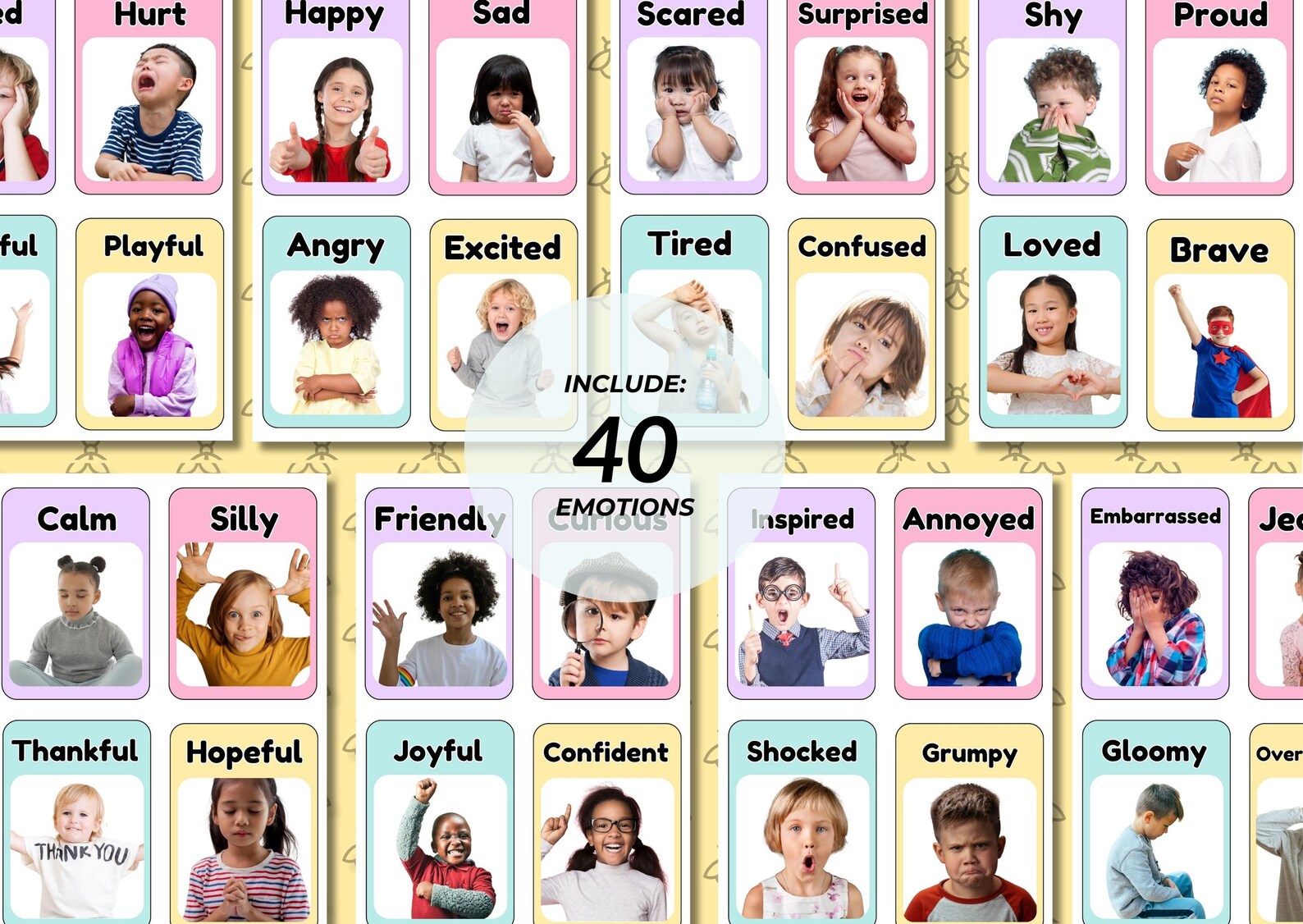 Emotion Printable Flash Cards for Kids Template Emotion Face ...