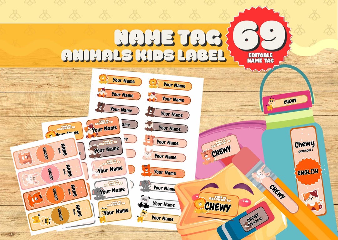 Editable Animals Student Name Tags Preschool Name Label Cute Animals ...