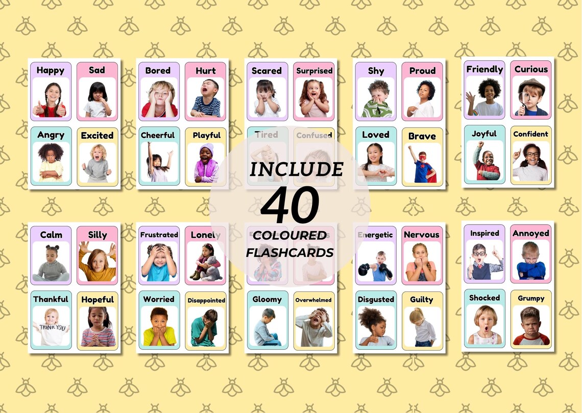 Kids Photo Emotions Flashcards, Printable Feelings Flash Cards, Real ...