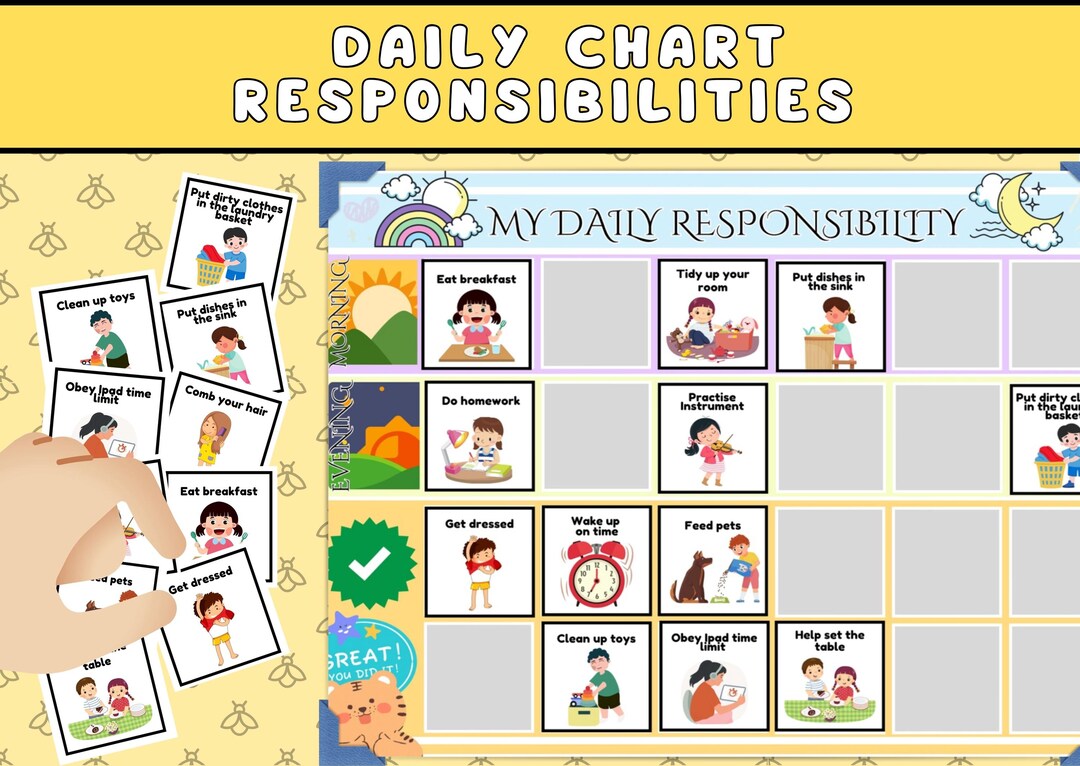 Kids Daily Responsibilities Chart, Printable Daily Routine, Chore Chart ...