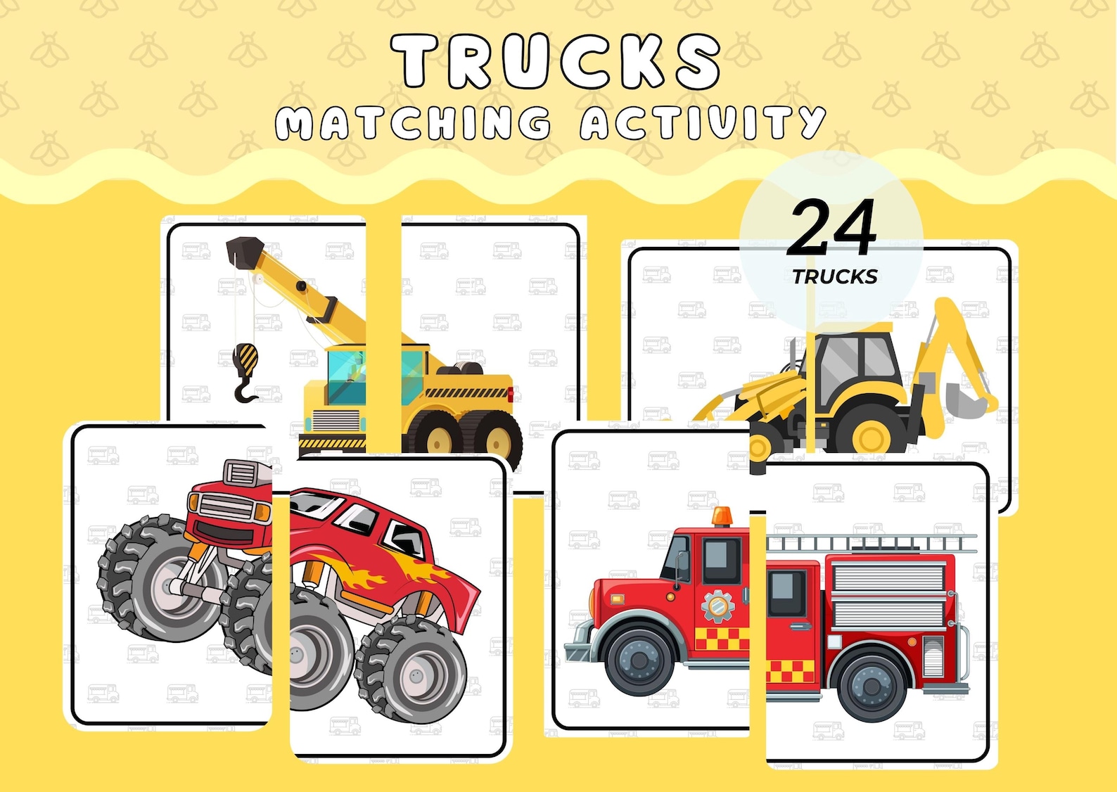 Matching Trucks Activity Printable Fun Transportation Matching Game Fun ...