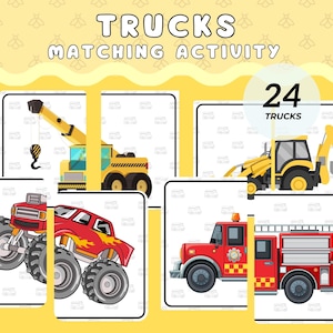 Matching Trucks Activity Printable Fun Transportation Matching Game Fun ...