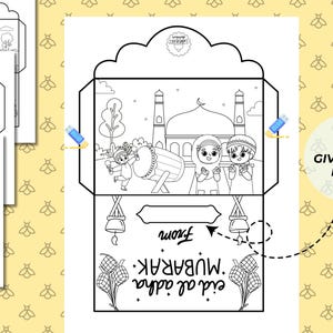 Eid Mubarak Colouring Money Envelope Printable Eid Envelope for Kids ...