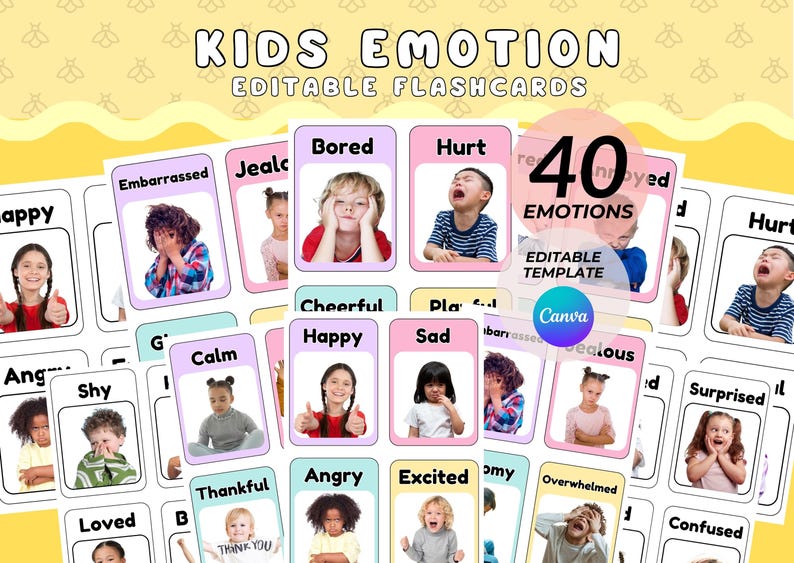 Emotion Printable Flash Cards for Kids Template Emotion Face ...