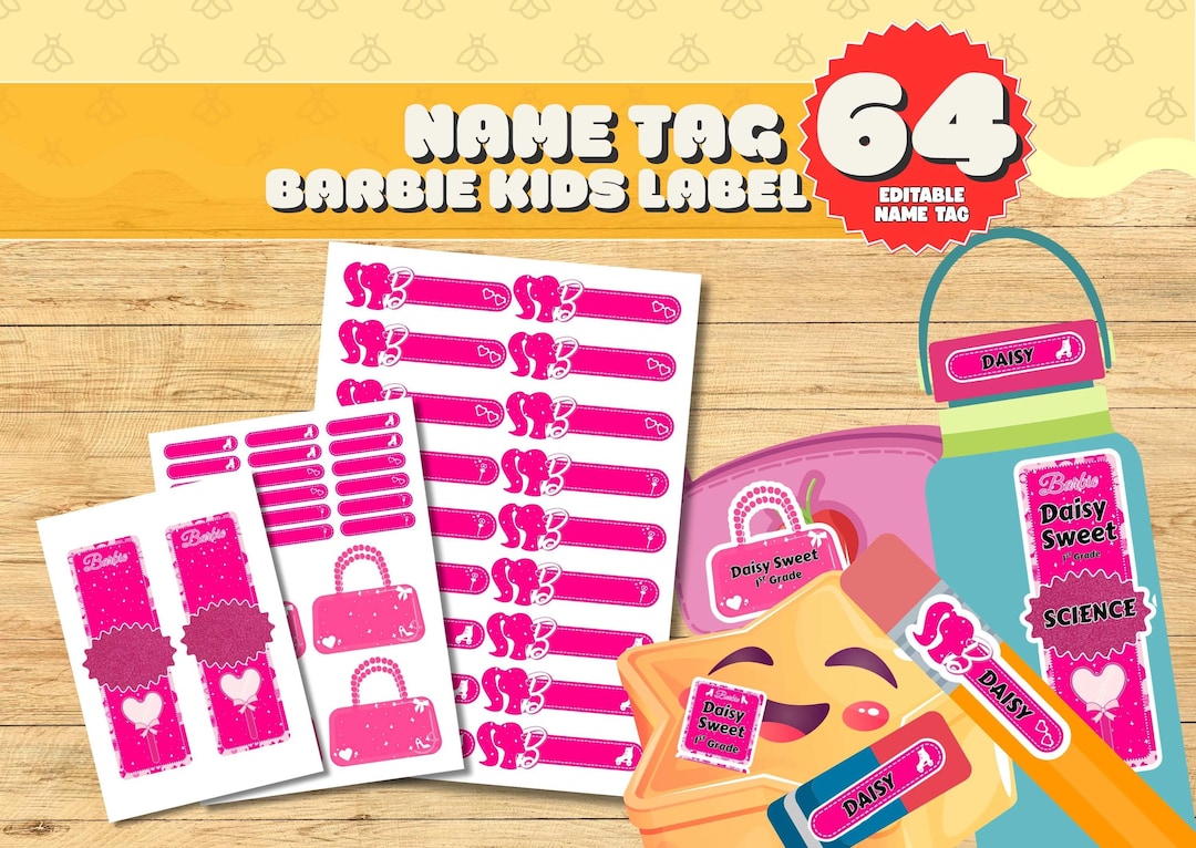 Editable Barbie Student Name Tags Preschool Name Label Pink Barbie ...