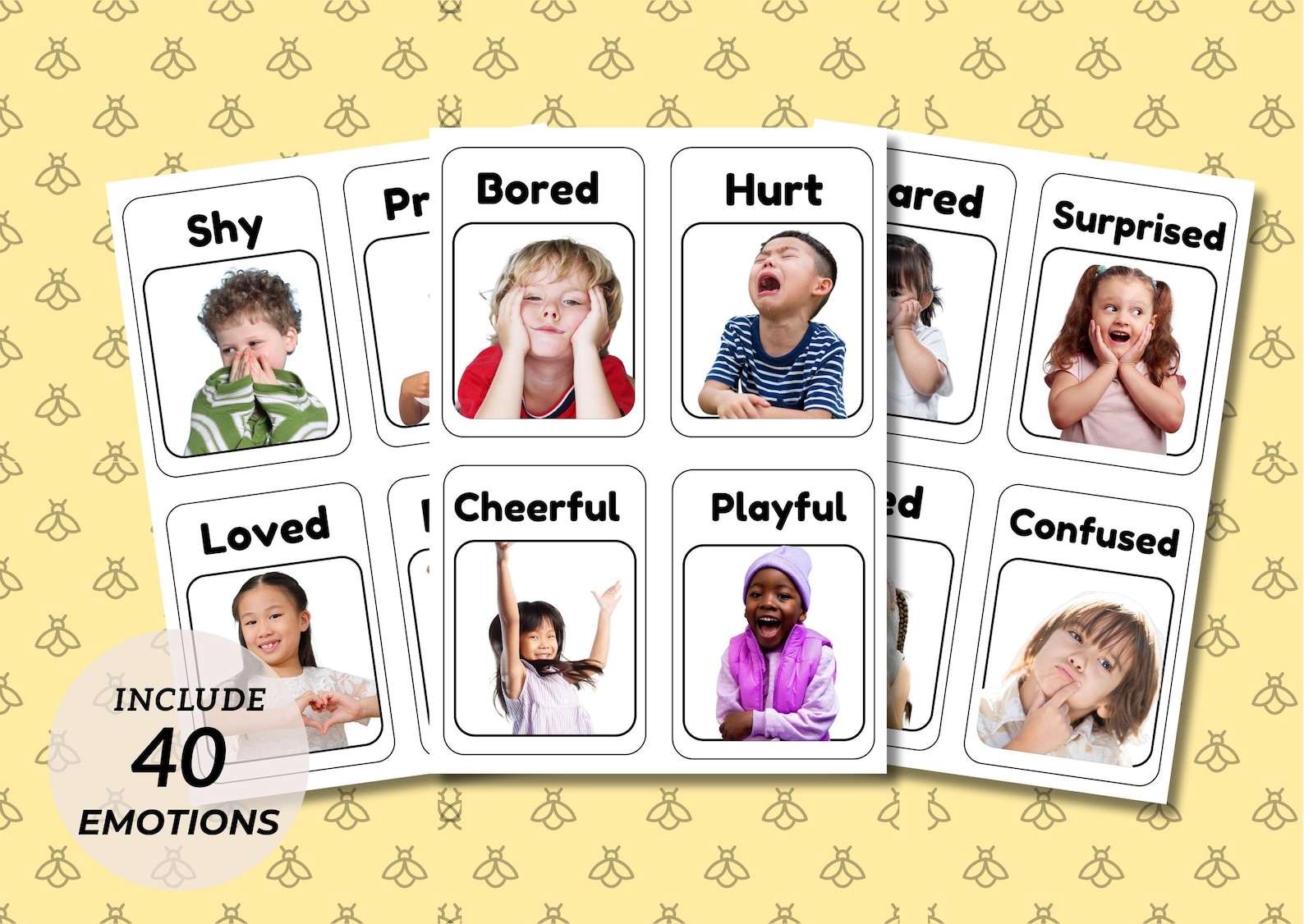 Kids Photo Emotions Flashcards, Printable Feelings Flash Cards, Real ...