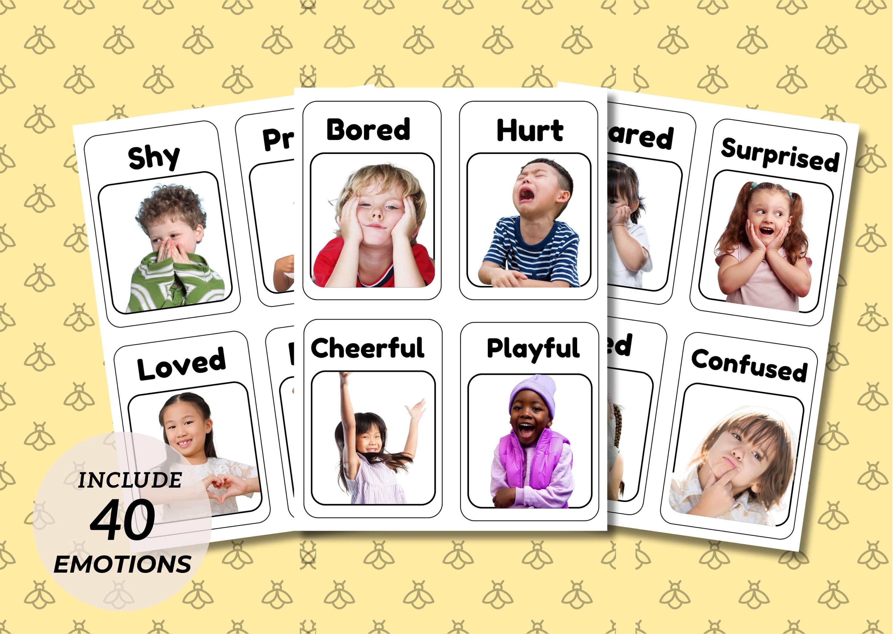 Kids Photo Emotions Flashcards, Printable Feelings Flash Cards, Real ...