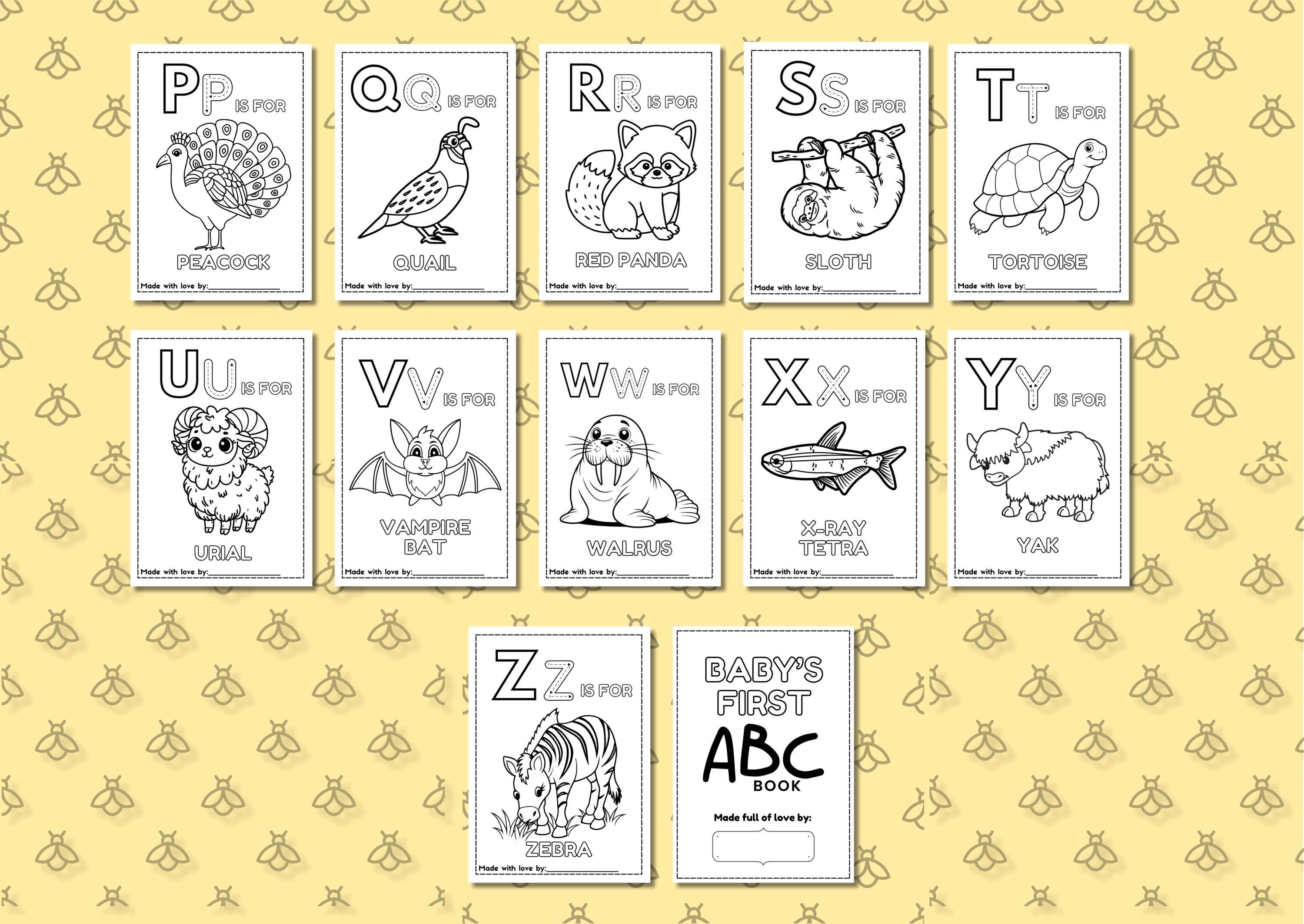 ABC Baby Shower Coloring Book, Baby's First ABC Book,animals Theme ...