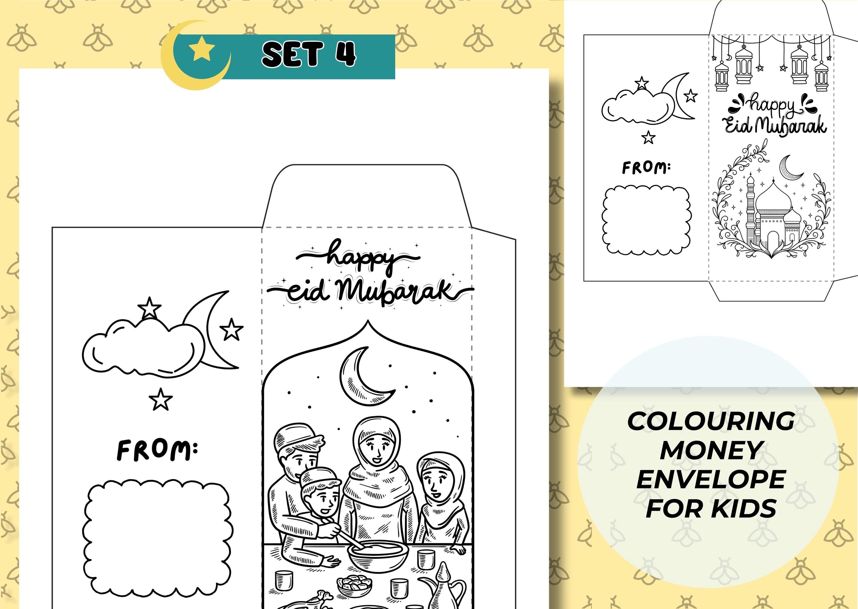 Eid Mubarak Colouring Money Envelope Printable Eid Envelope for Kids ...