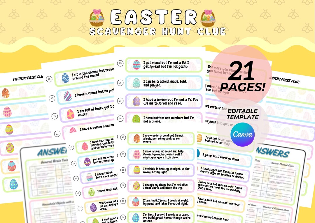Easter Egg Scavenger Hunt Clues for Kids Teen Treasure Hunt Indoor and ...