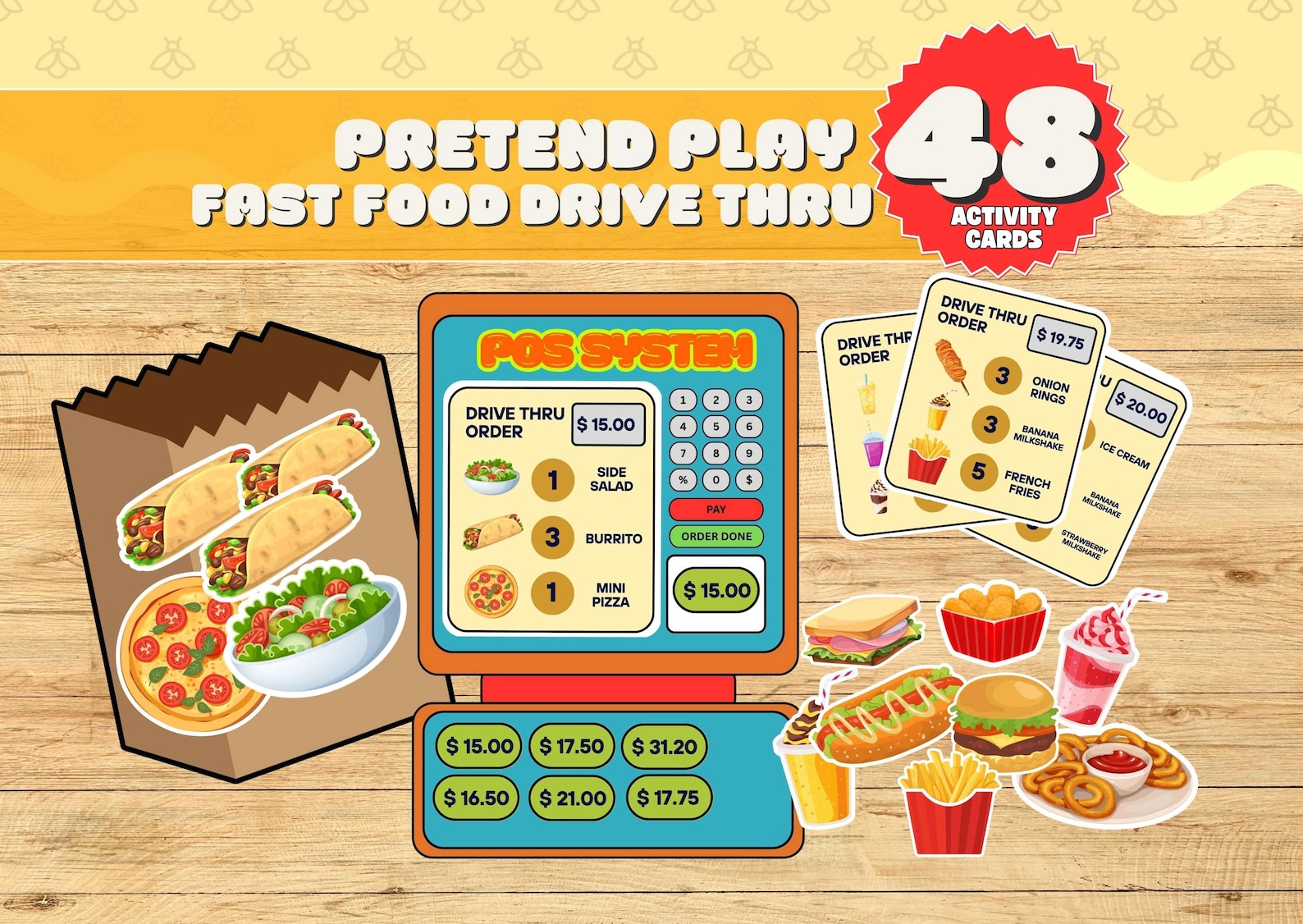 Fast Food Drive Thru Pretend Play for Kids Preschool Printable Activity ...
