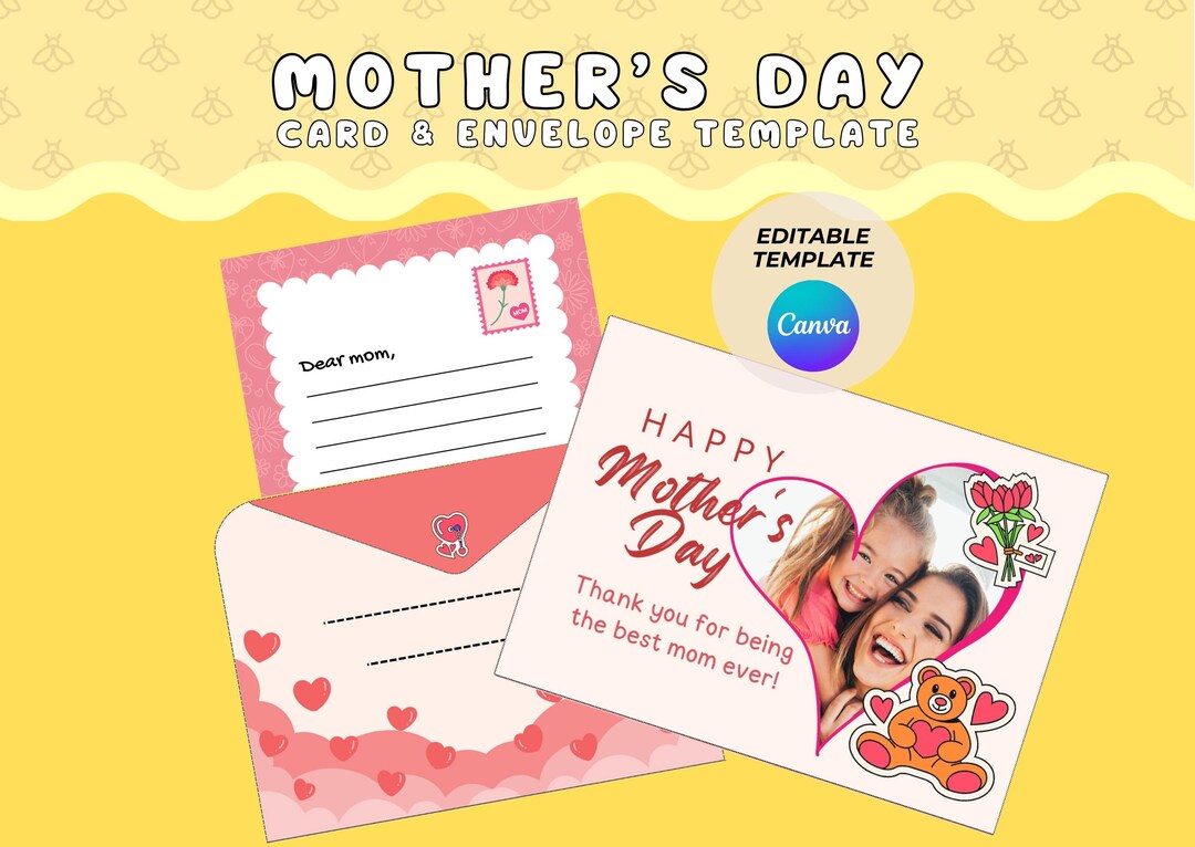 Editable Mother’s Day Card Template Printable Mother's Day Greeting ...