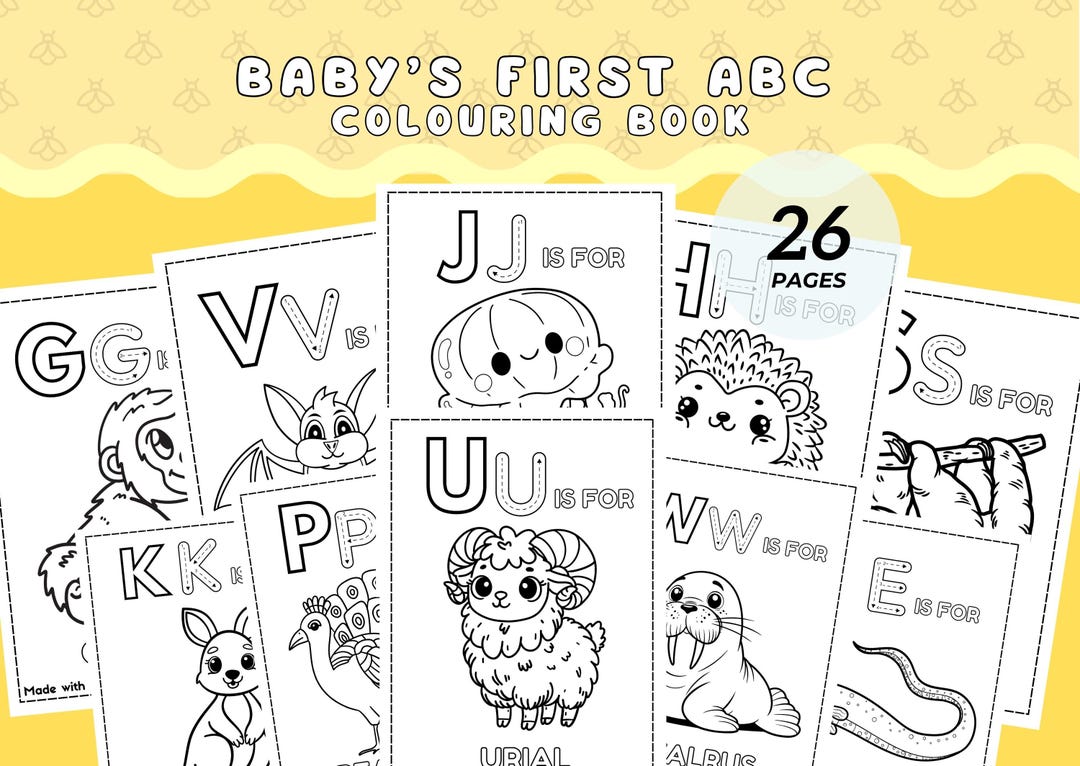 ABC Baby Shower Coloring Book, Baby's First ABC Book,animals Theme ...