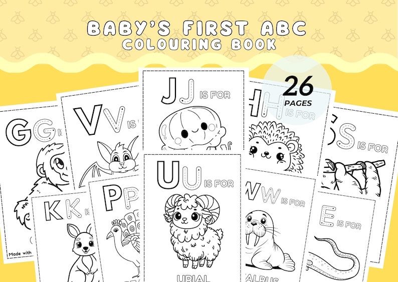 ABC Baby Shower Coloring Book, Baby's First ABC Book,animals Theme ...