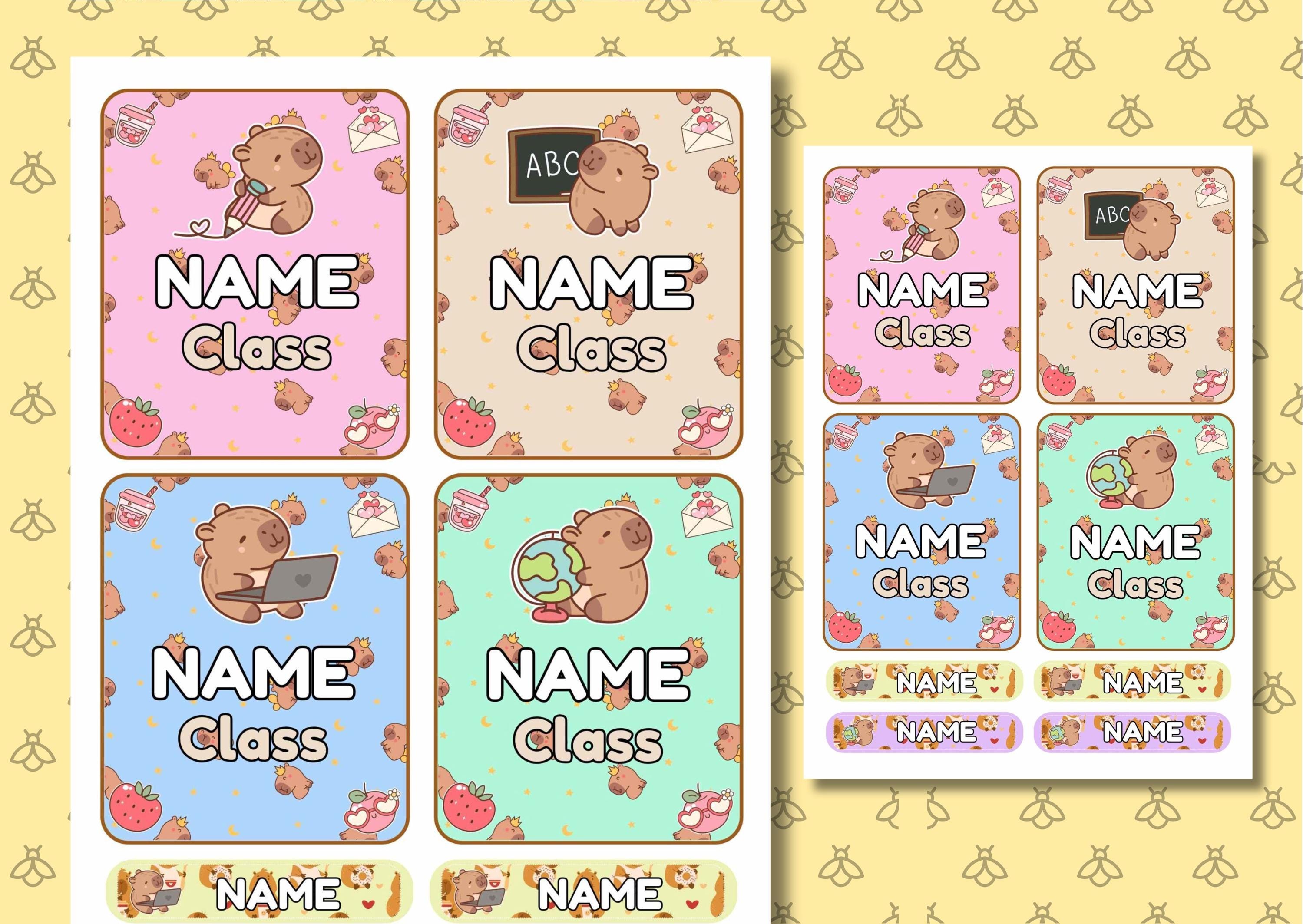 Capybara Editable Student Name Sticker Kids Name Label Cute Capybara ...