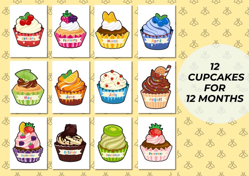 Classroom Birthday Display Cupcake Theme Birthday Chart for Preschool ...
