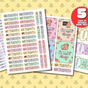 Capybara Editable Student Name Sticker Kids Name Label Cute Capybara ...